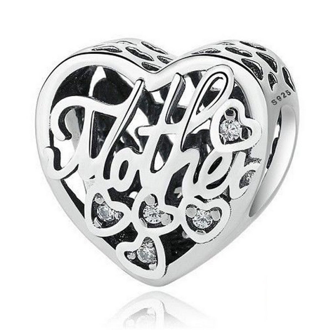 MOTHER & SON Bond Heart With Clear Cubic Zirconia Beads Charms 100% 925 ...