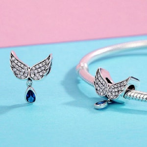 Angel Wing Charm With CZ Beads Charm 100% 925 Sterling Silver Fit for ...