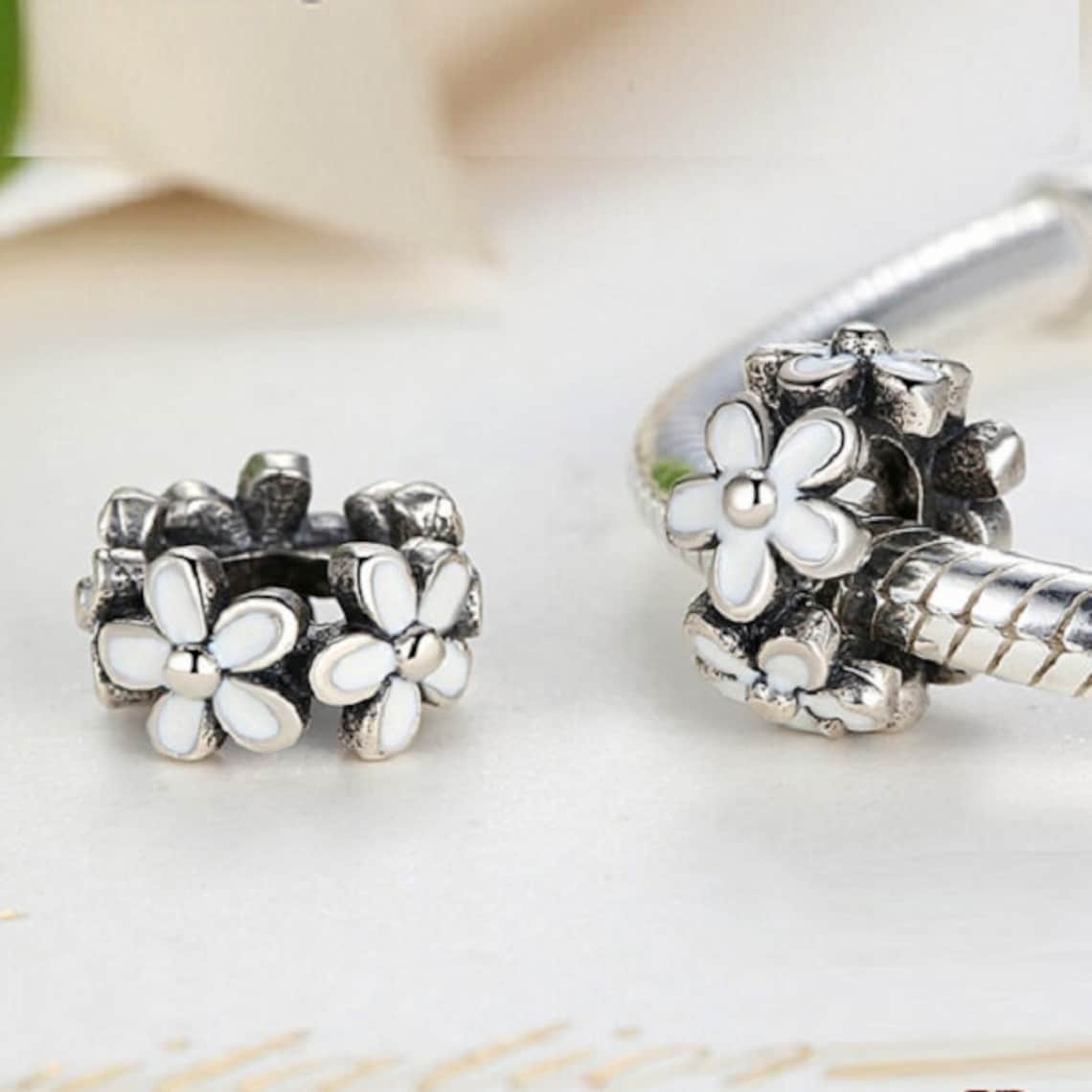 White Daisy Spacer Bead Charm Sterling Silver 925 Fits Pandora - Etsy