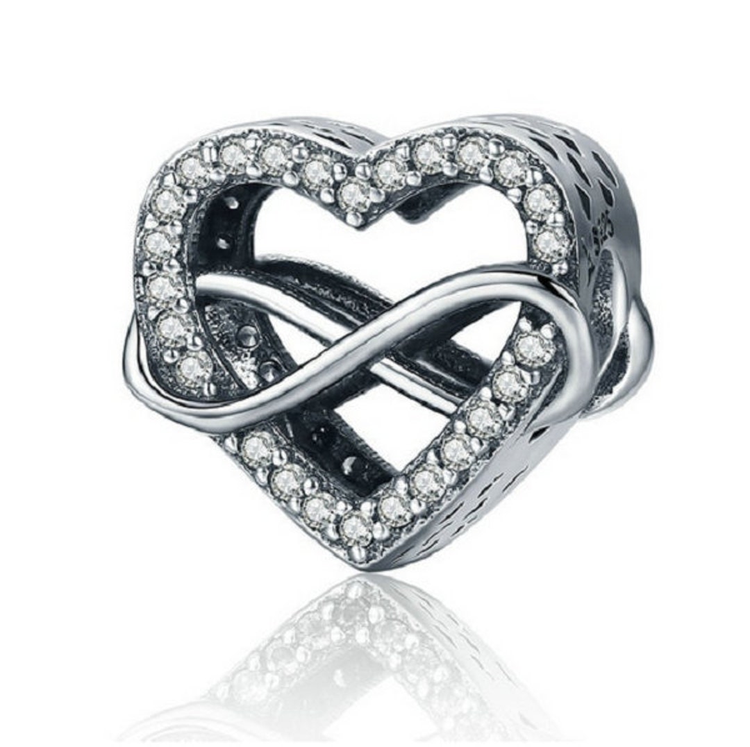Infinity Heart With CZ Beads Charms 100% 925 Sterling Silver Fit for ...