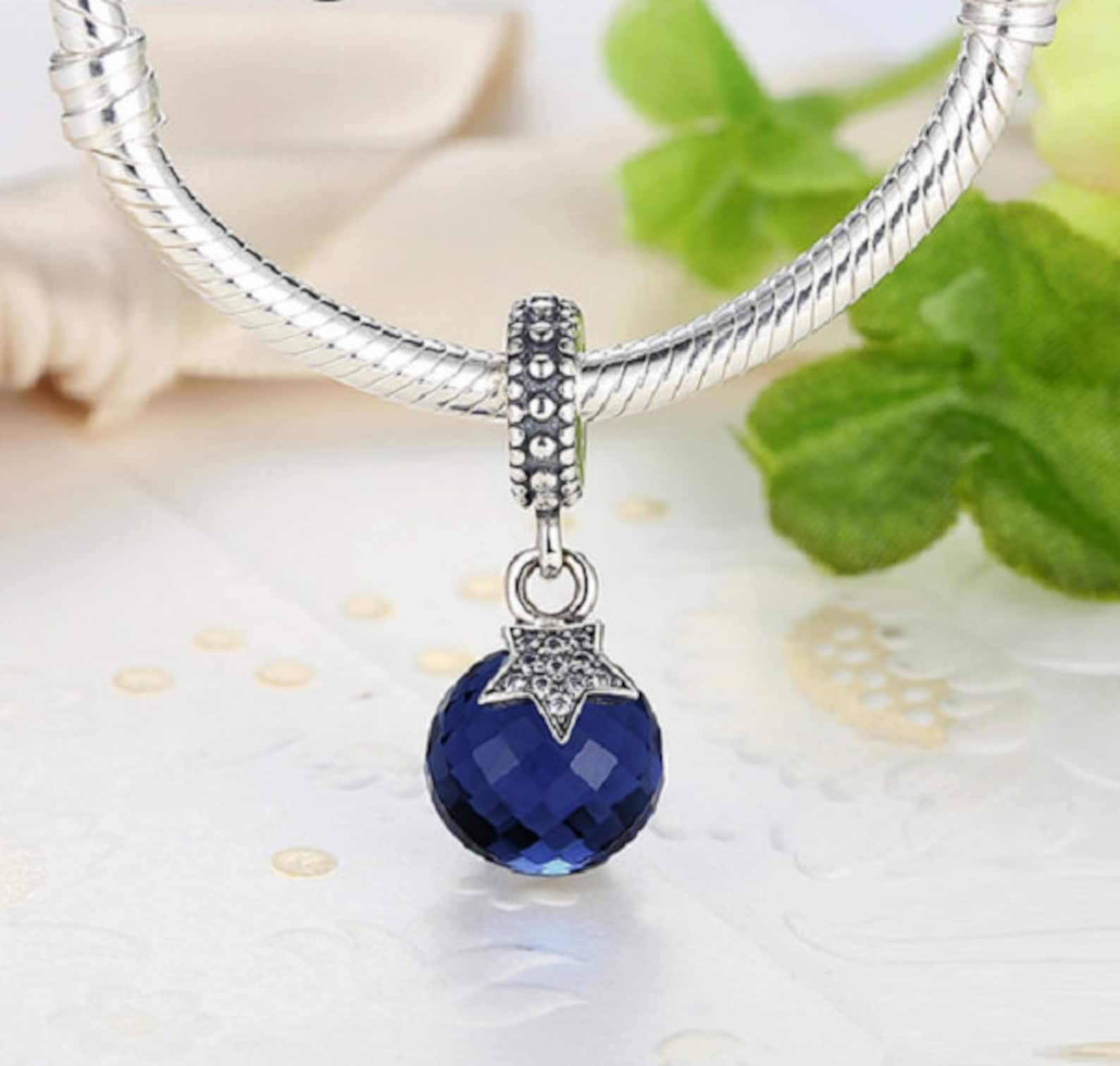 Blue Moon and Star CZ Beads Charm 100% 925 Sterling Silver Fit - Etsy