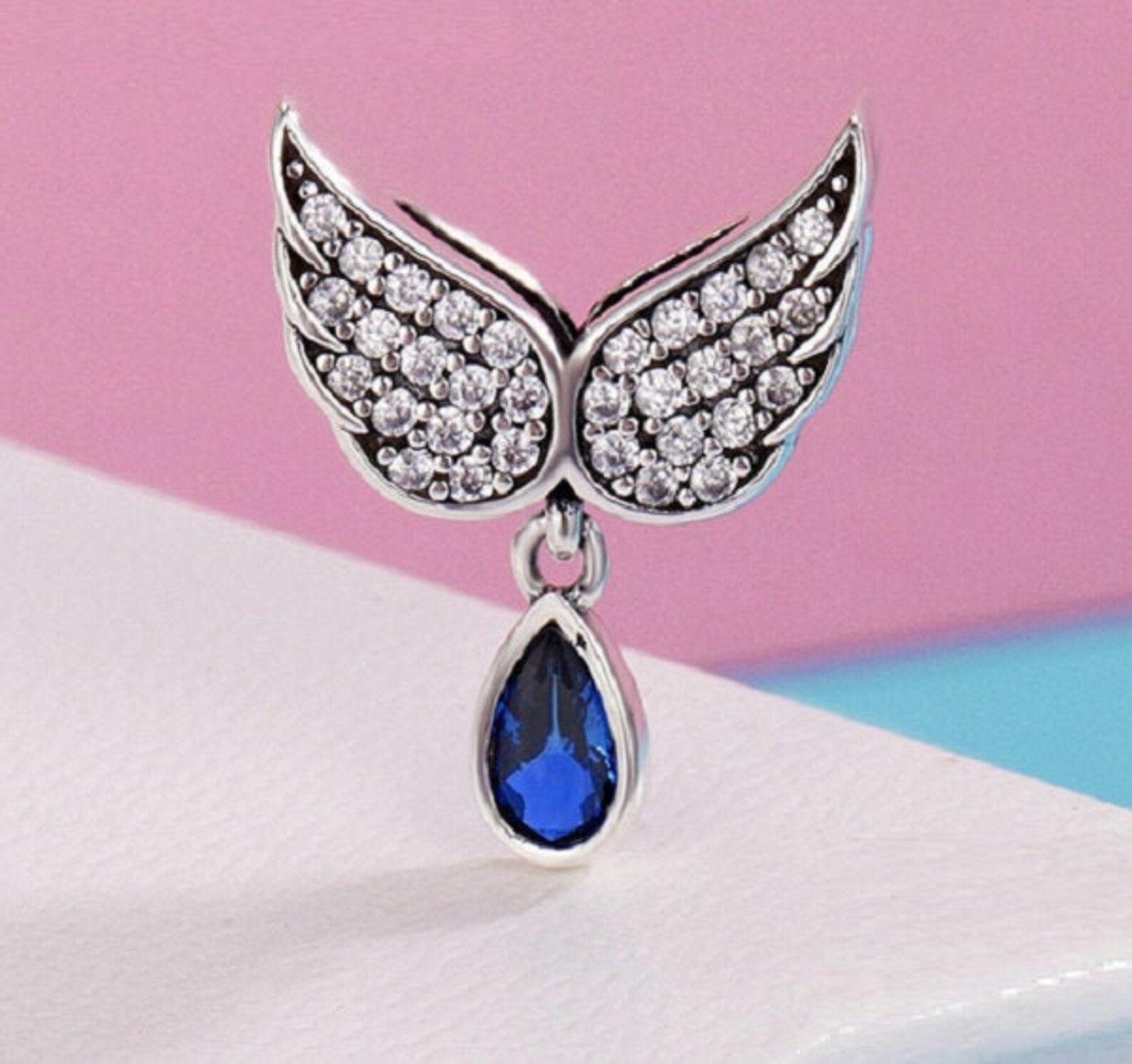 Angel Wing Charm With CZ Beads Charm 100% 925 Sterling Silver - Etsy