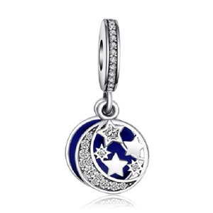 Blue Moon Star Beads Charm 100% 925 Sterling Silver Fit for Authentic ...