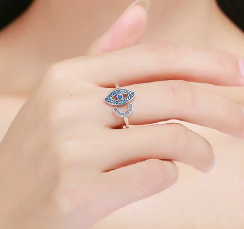 Blue Eye Face Clear CZ Open Finger Rings Handmade 100% 925 - Etsy