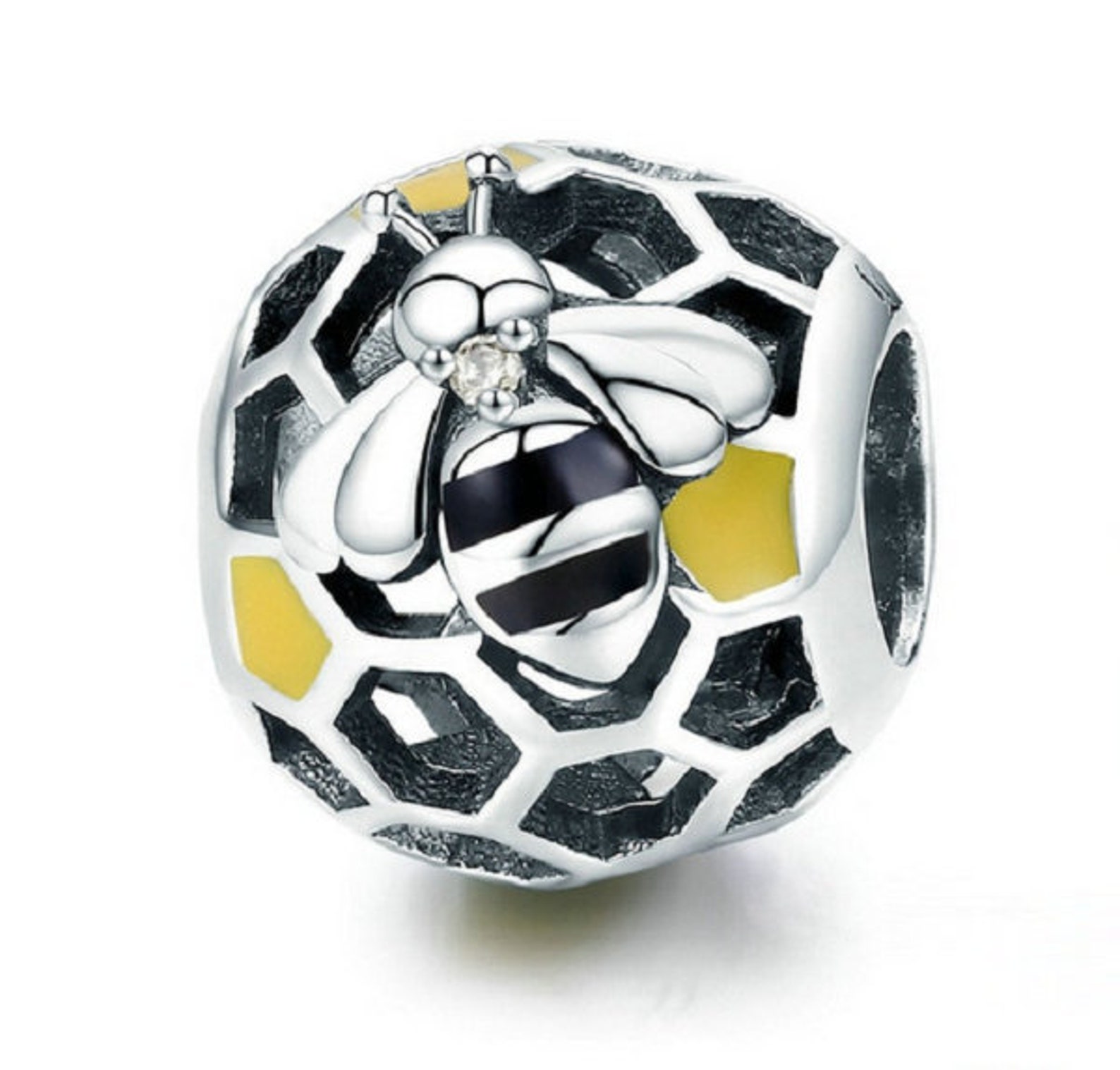 Honey Bee Bead Charm With Enamel Sterling Silver 925 With - Etsy