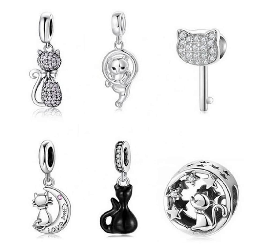 Cat Charms 925 Sterling Silver Charms Cute Kitten Cat Lover Black Cat ...