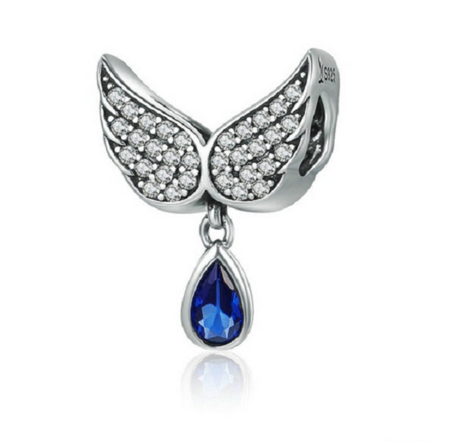 Angel Wing Charm With CZ Beads Charm 100% 925 Sterling Silver - Etsy