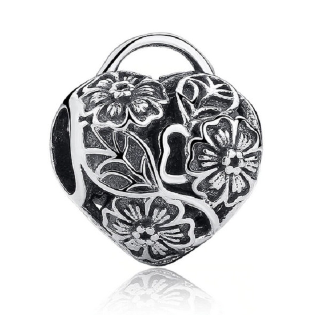 Openwork Flower Floral Heart Padlock Beads Charm 100% 925 Sterling ...