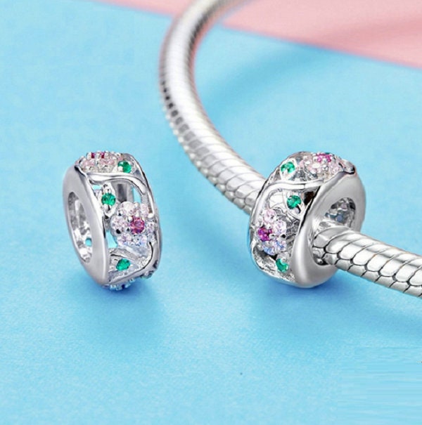 Flower Beads Zircon Beads Charm 100% 925 Sterling Silver Fit - Etsy