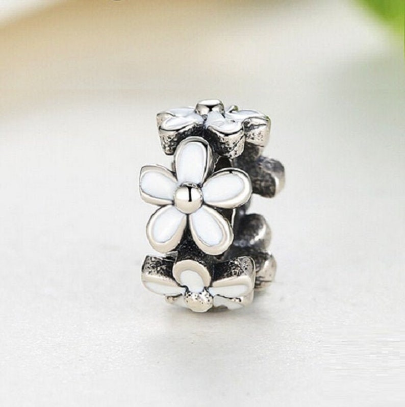 White Daisy Spacer Bead Charm Sterling Silver 925 Fits Pandora - Etsy