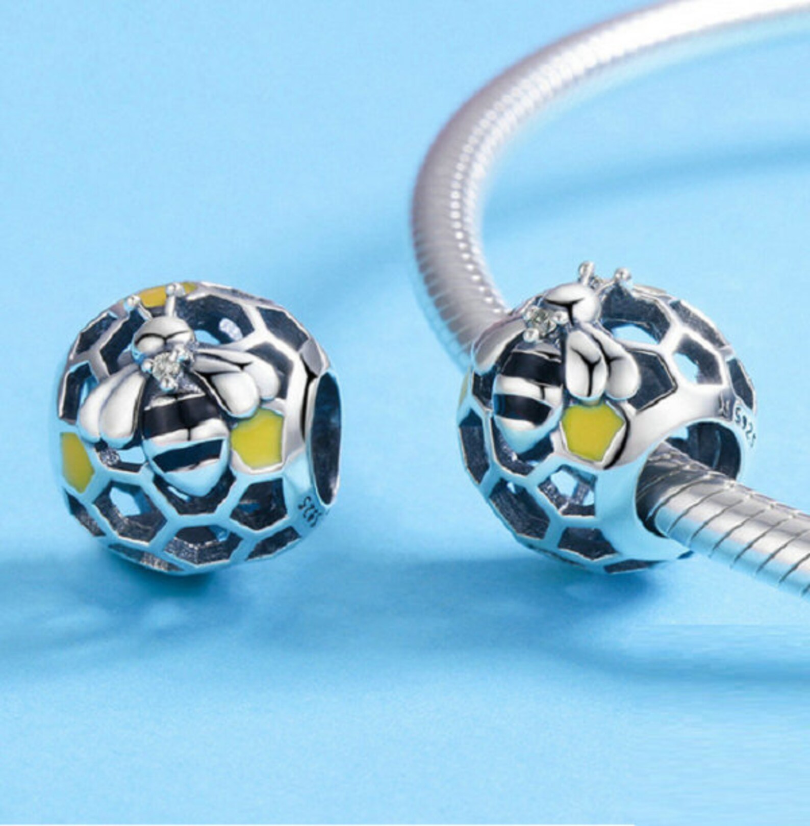 Honey Bee Bead Charm With Enamel Sterling Silver 925 With - Etsy