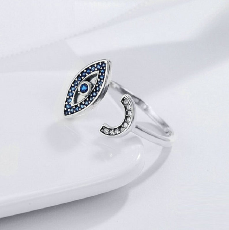 Blue Eye Face Clear CZ Open Finger Rings Handmade 100% 925 - Etsy