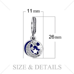 Blue Moon Star Beads Charm 100% 925 Sterling Silver Fit for Authentic ...