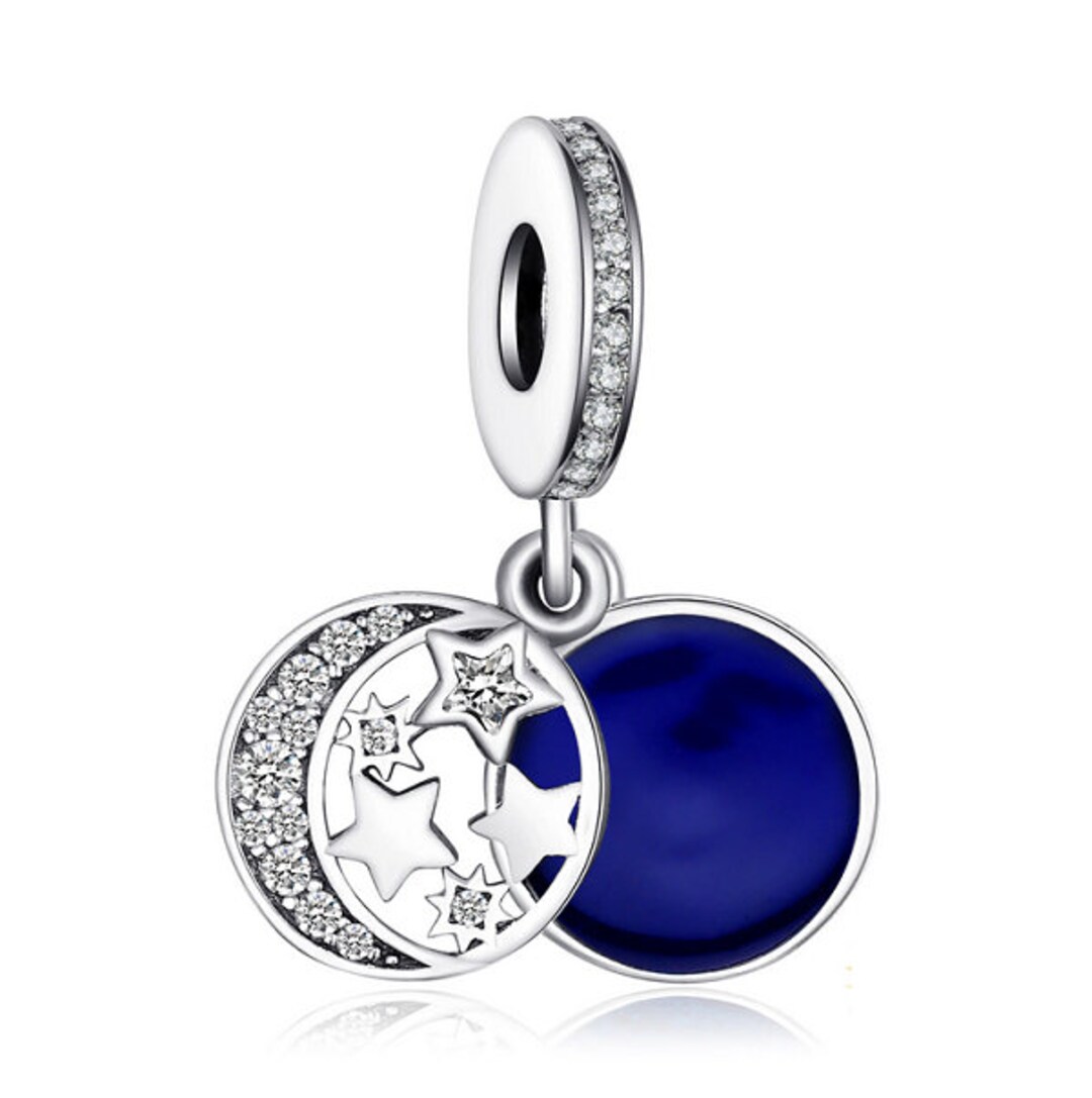 Blue Moon Star Beads Charm 100% 925 Sterling Silver Fit for Authentic ...