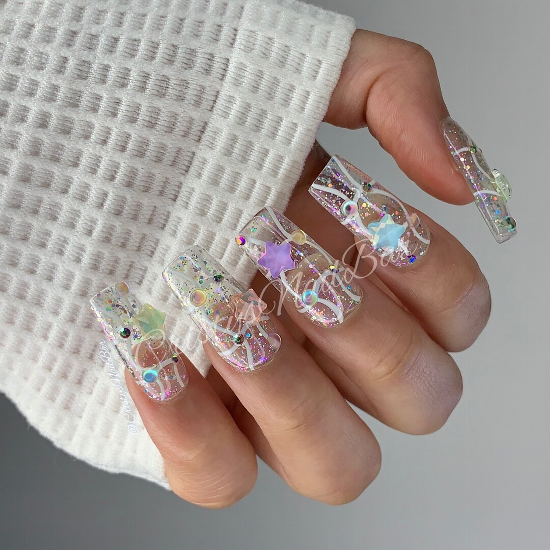 Trendy Press on Nails ~ Summer Press on Nails ~ Glitter Press on Nails ...