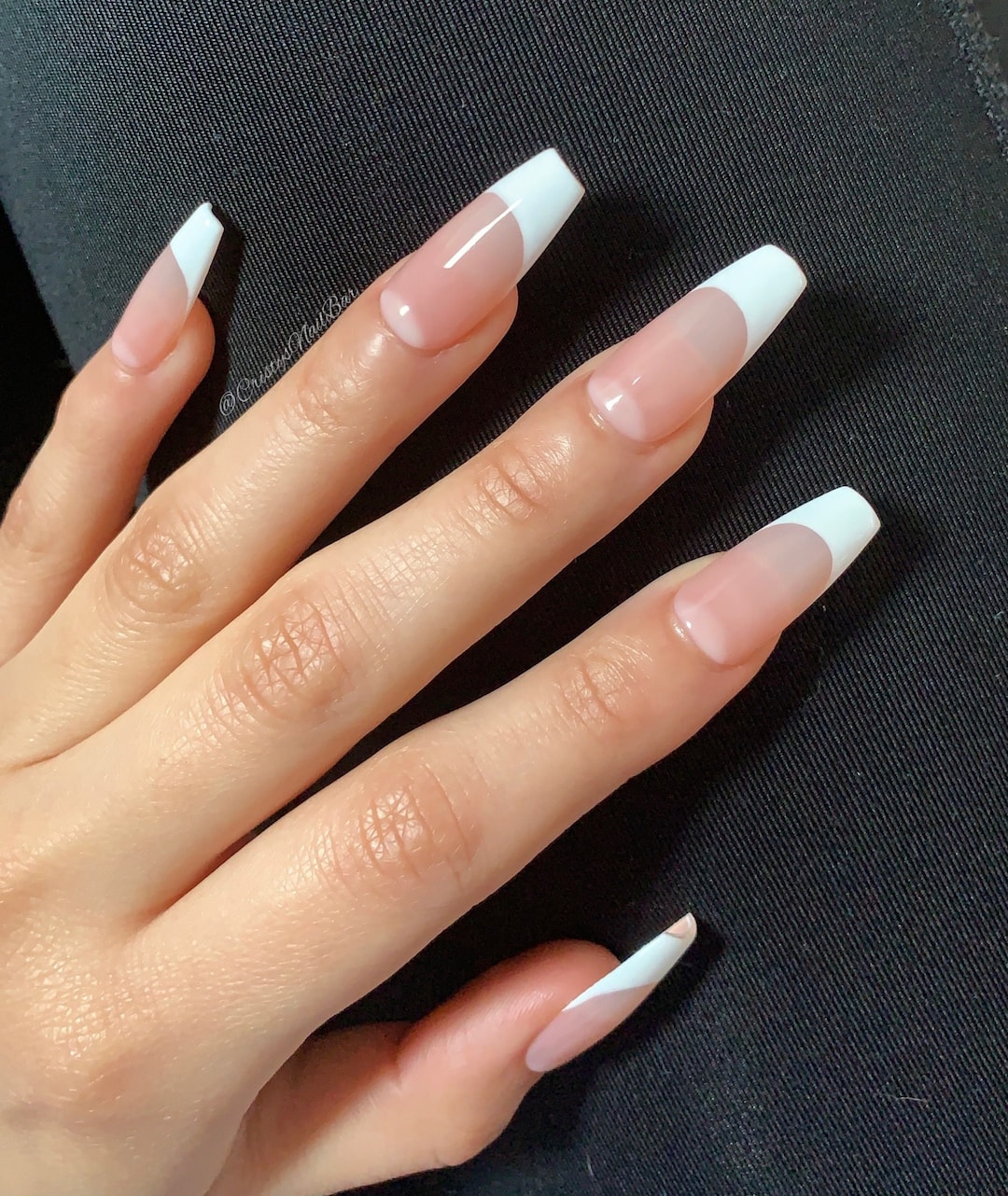 Classic French Tip Press on Nails ~ French Tip Press on Nails ~ Half Moon Press on Nails ~ Press ...