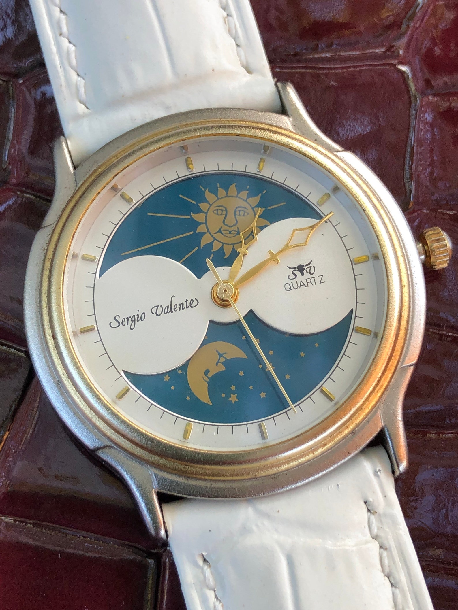 Vintage Two Tone Gold Silver Moon Phase Sergio Valente Watch With ...
