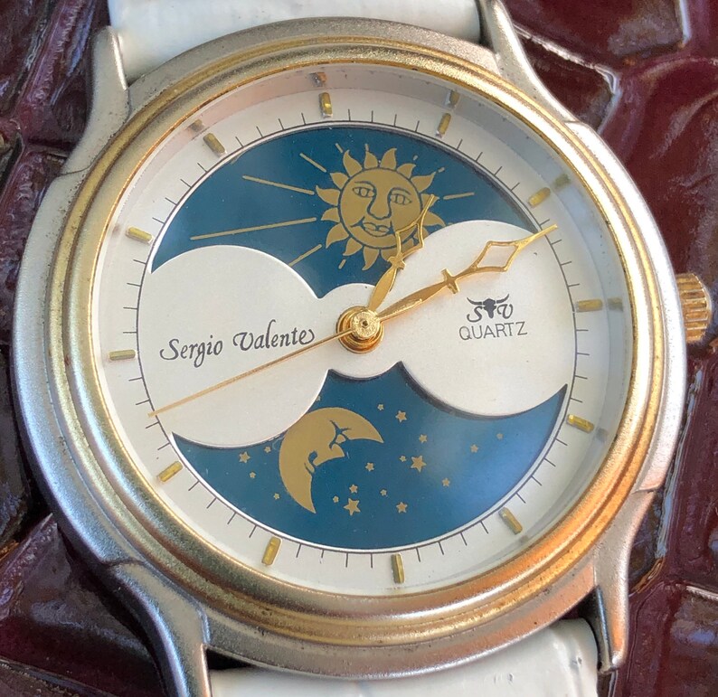 Vintage Two Tone Gold Silver Moon Phase Sergio Valente Watch With ...