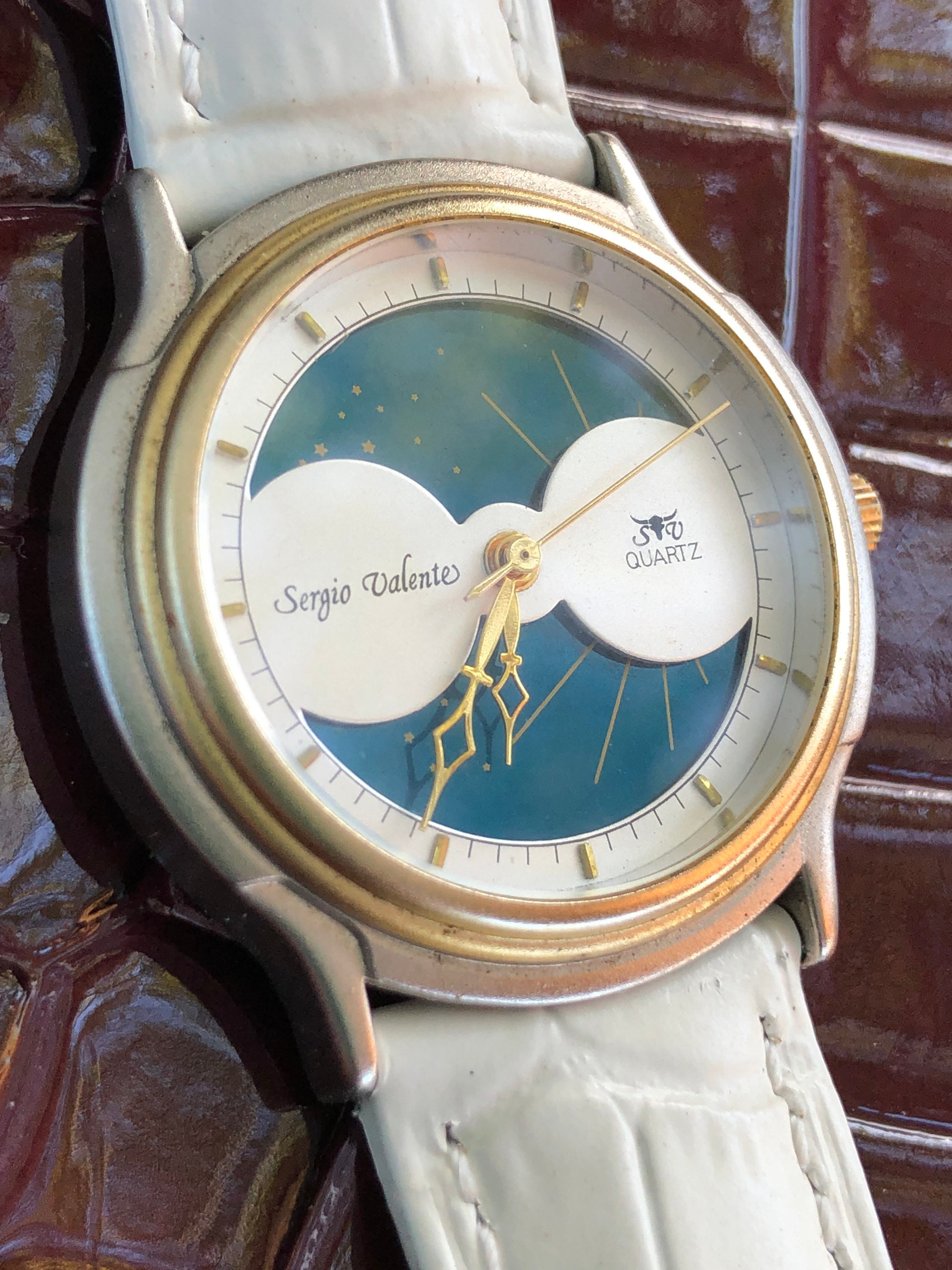 Vintage Two Tone Gold Silver Moon Phase Sergio Valente Watch With ...