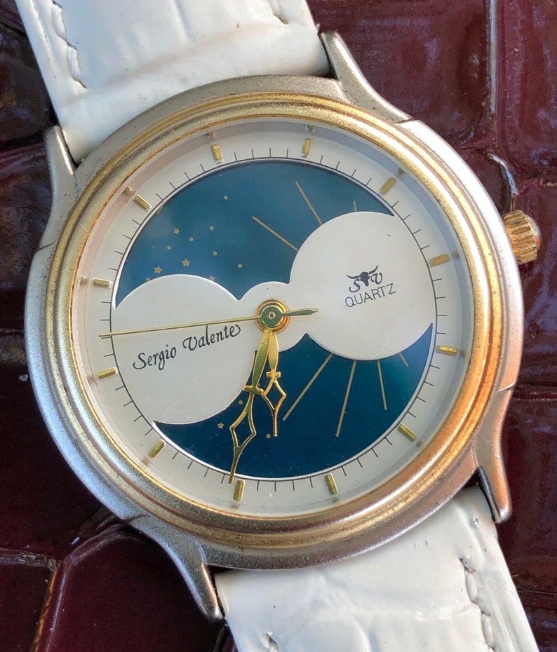 Vintage Two Tone Gold Silver Moon Phase Sergio Valente Watch With ...