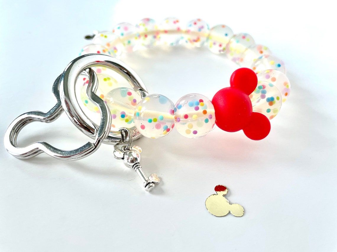 Mickey Mouse Jelly Silicone Bead Keychain Bracelet | Etsy
