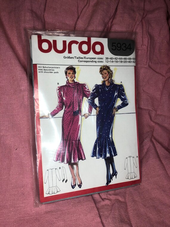 1980's Burda Women's Dress With Scarf Pattern - Etsy