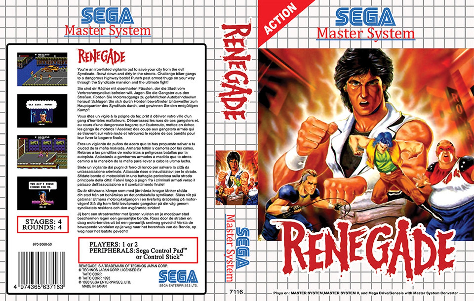 Sega Master System Renegade Game cover | Etsy