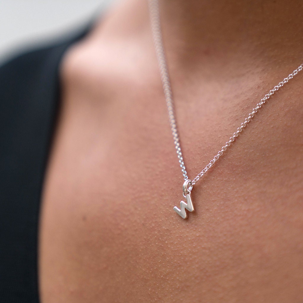 Letter W Alphabet Initial Silver Necklace - Etsy