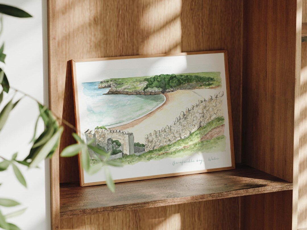 Barafundle Bay Art Print, Wales, Pembrokeshire, Travel Watercolour ...