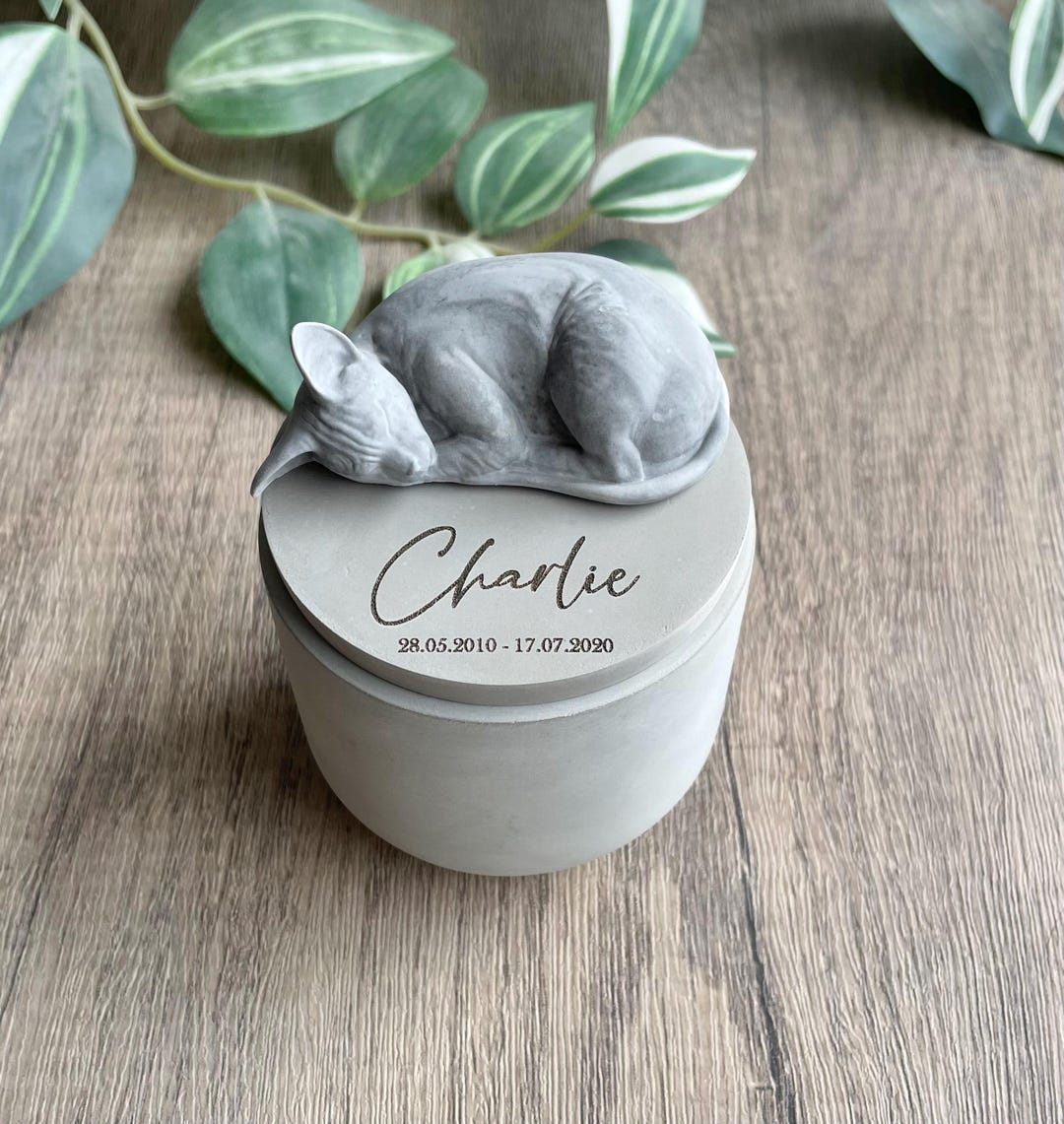 Small Personalised Concrete Sphynx Cat Urn | Pet Memorial | Urn for ...
