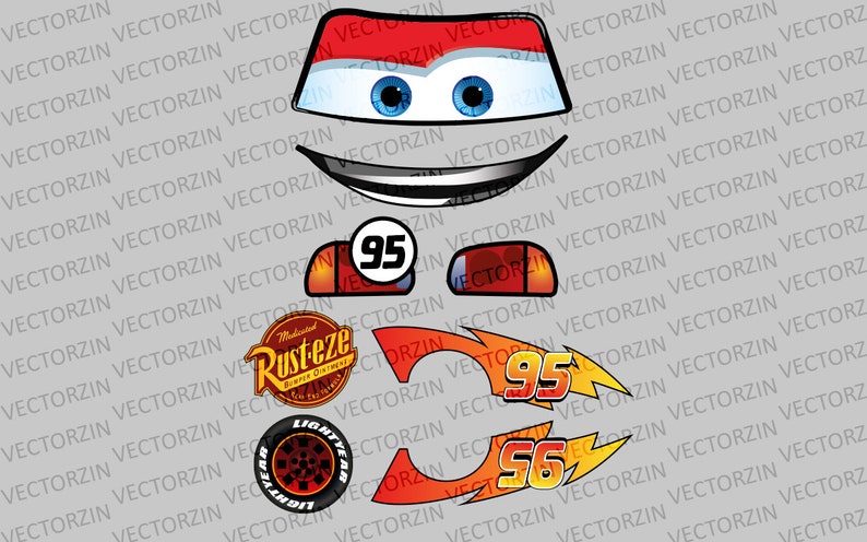 Cars Lightning McQueen Vector Digital Decals Clipart Eps Jpg | Etsy