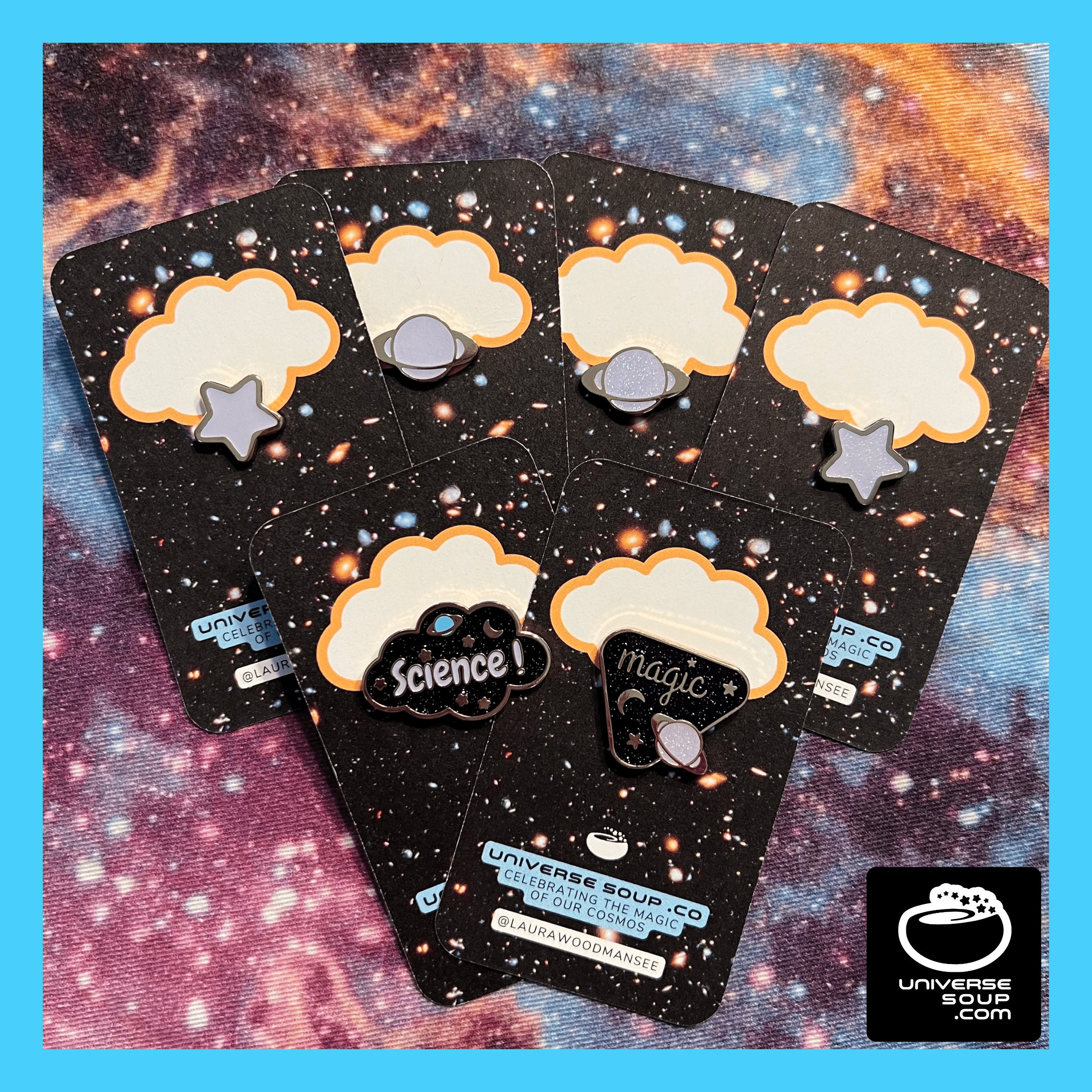 Cosmic Gift Box 6 Enamel Pins, 2 Sticker Sheets, 2 Large Holo Stickers ...