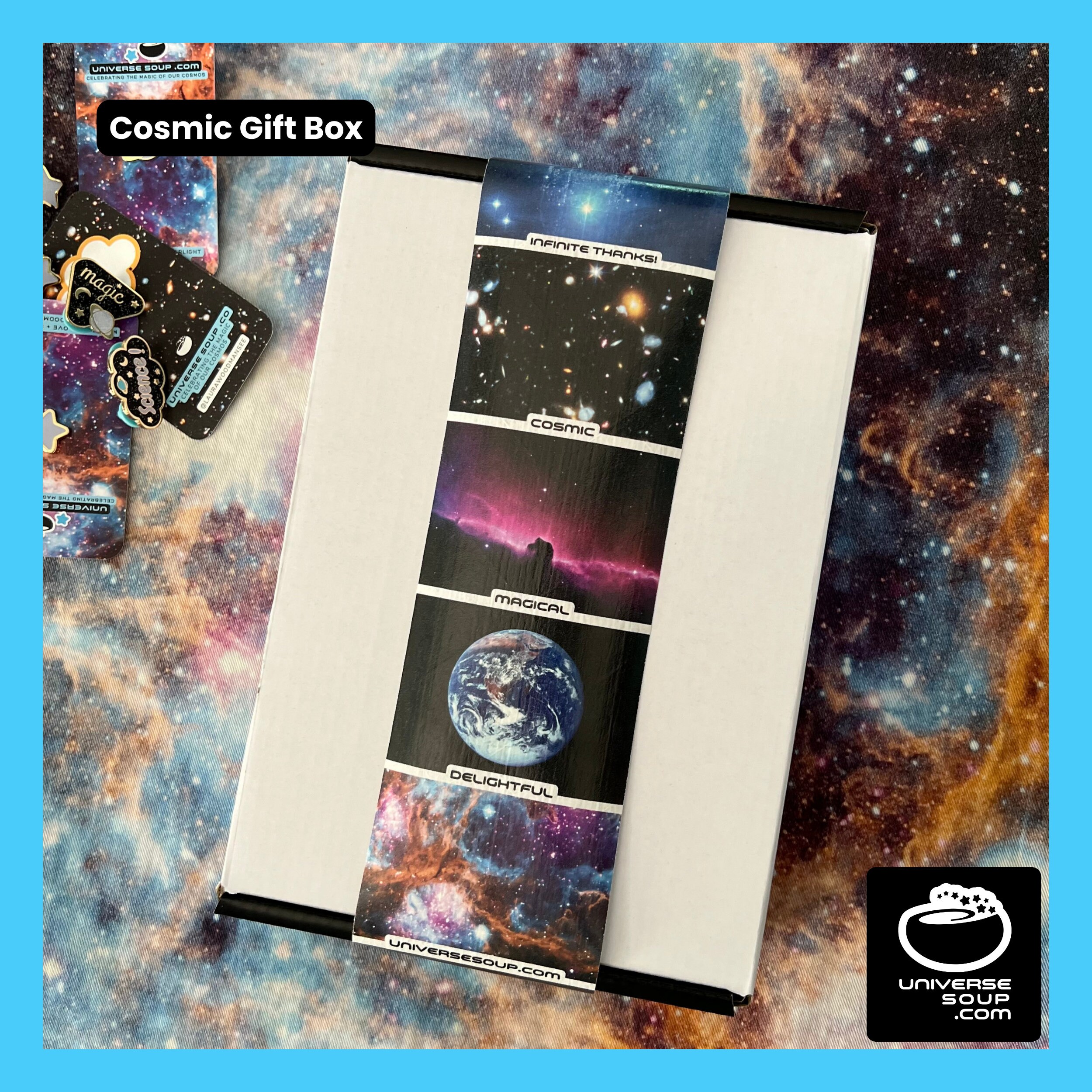 Cosmic Gift Box 6 Enamel Pins, 2 Sticker Sheets, 2 Large Holo Stickers ...