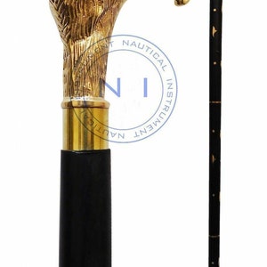 Solid Brass Lion Head Handle Woodan Walking Stick Cane Vintage - Etsy