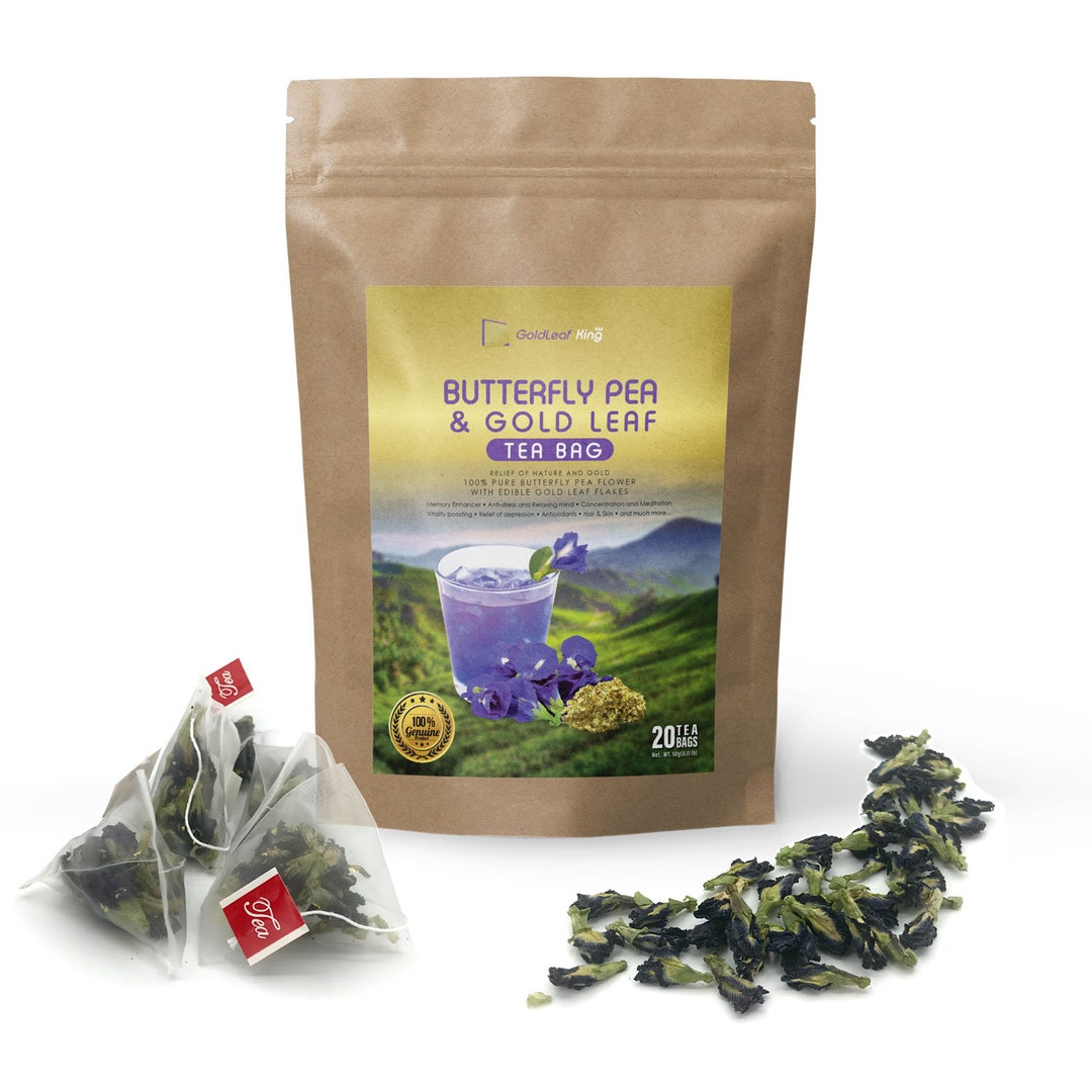 20 X Tea Bag Butterfly Pea Flower Tea With Edible Gold Flakes Purple ...