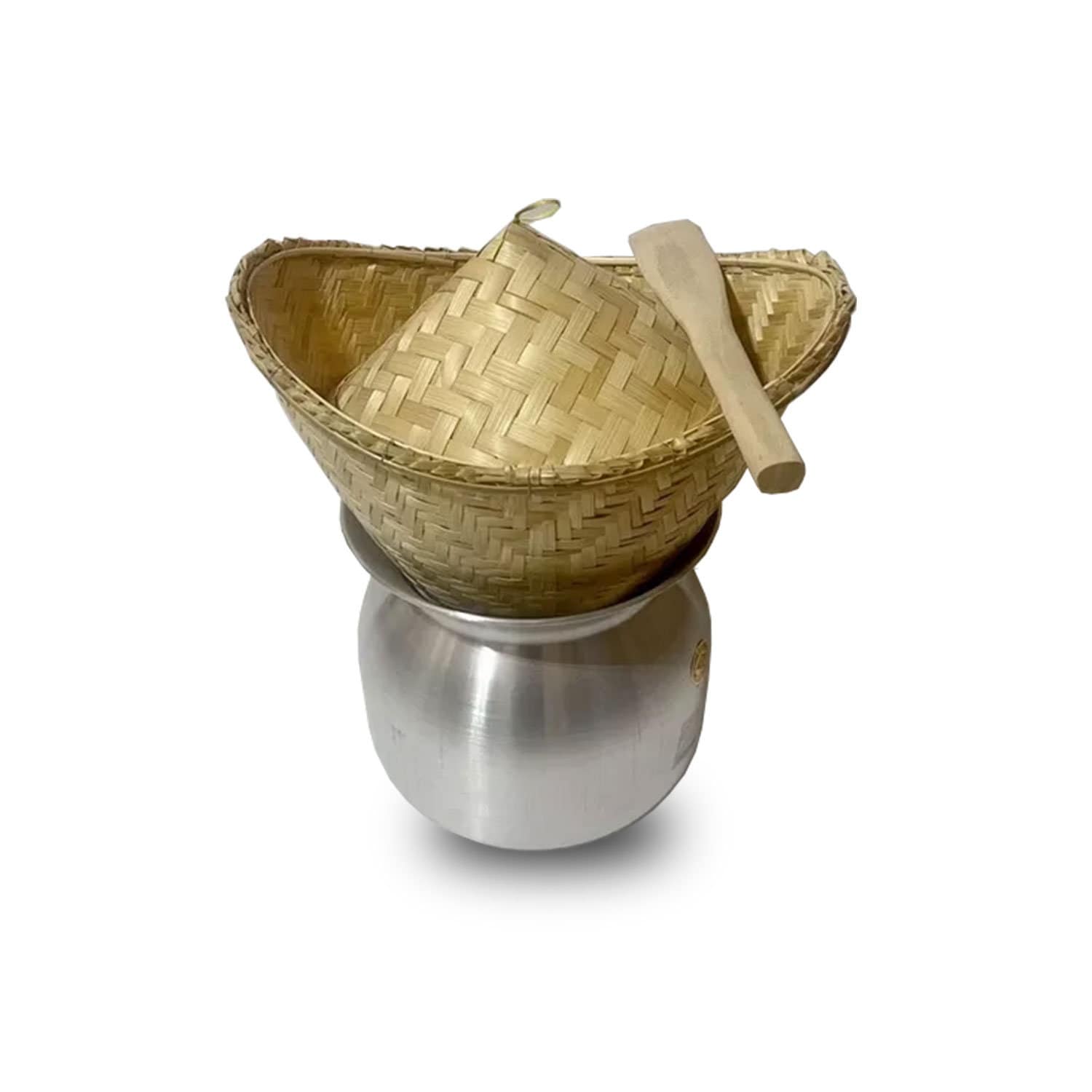 Jasmin Lao Sticky Rice Cooker Steamer Bamboo Basket Pot Spatula Set ...