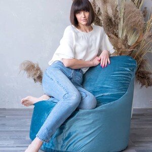 Velour Bean Bag Chair Light Blue Inner and Outer Bags With - Etsy