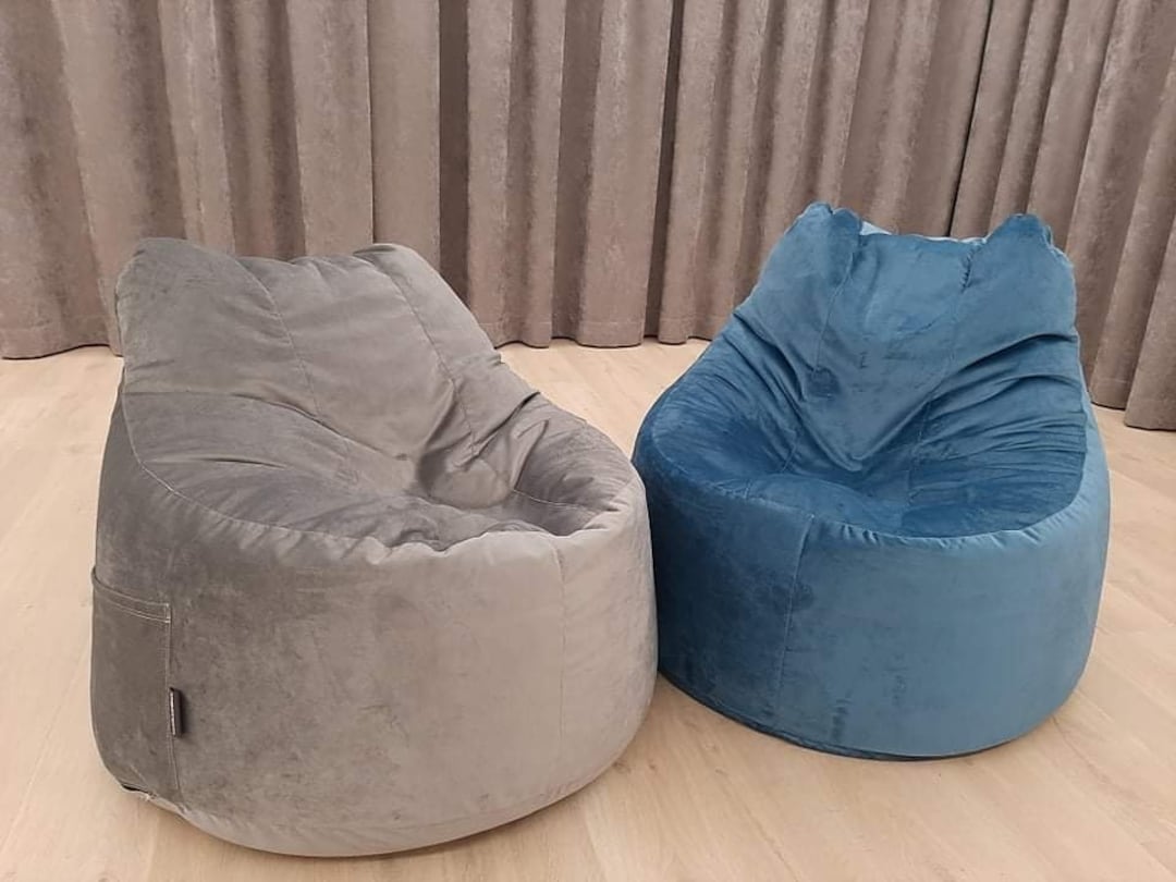 Velour Bean Bag Chair Light Blue Inner and Outer Bags With - Etsy
