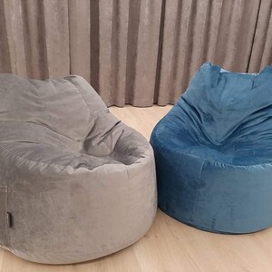 Velour Bean Bag Chair Light Blue Inner and Outer Bags With - Etsy