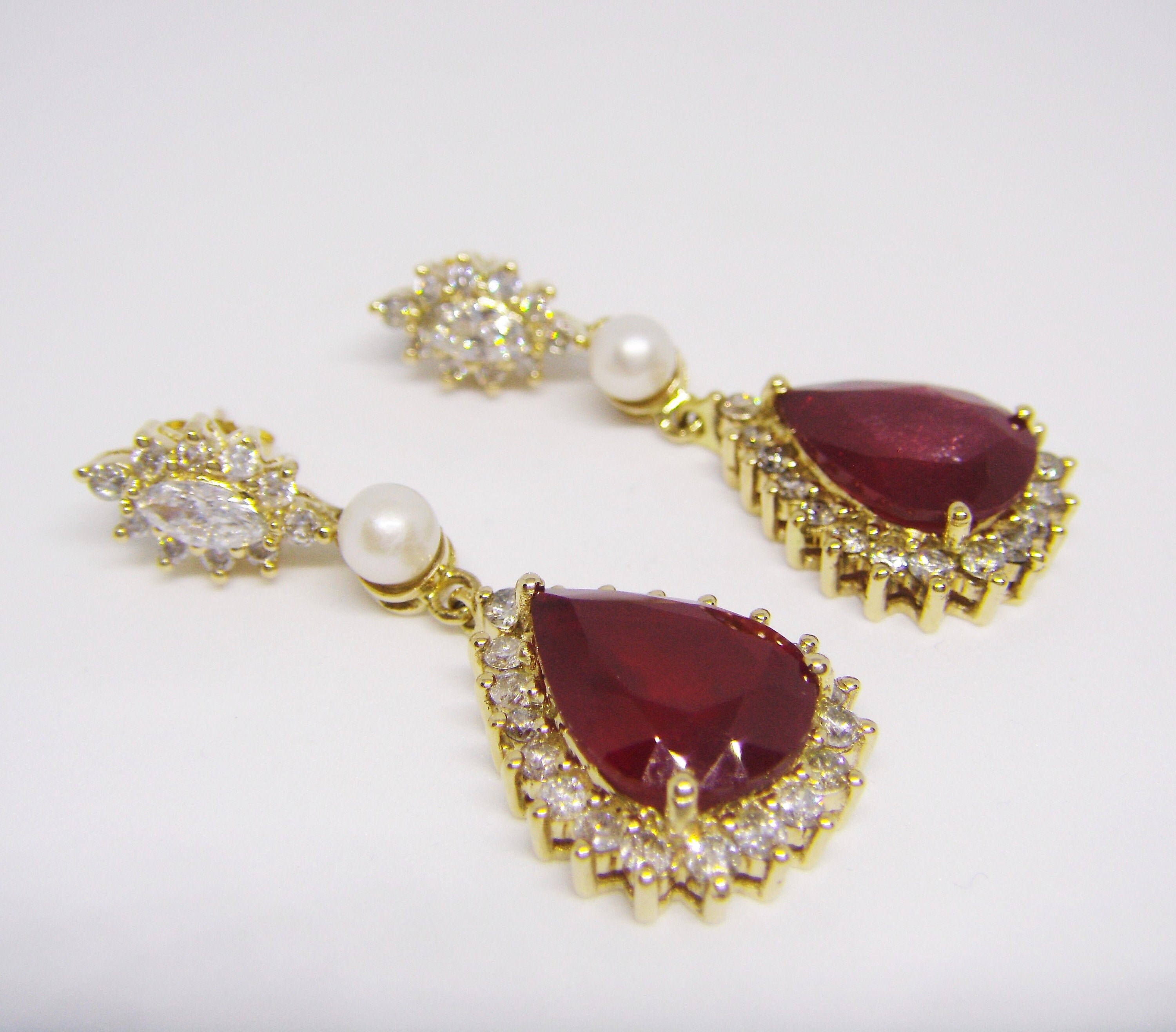 14 Kt. Gold - Earrings Ruby - Diamonds - Etsy