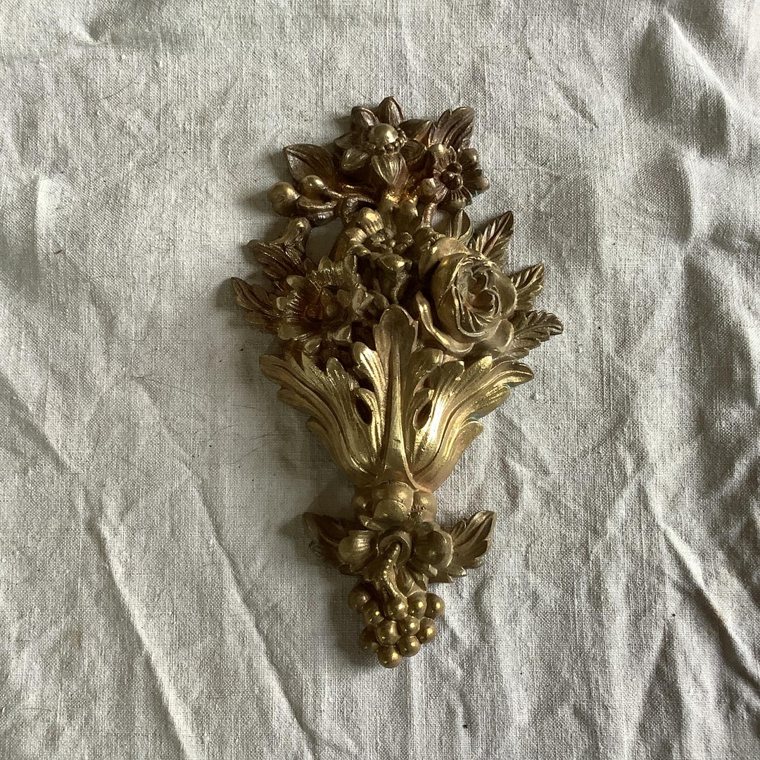 One Large Antique Brass Picture Hook Cover / Mount - 1800's Elaborate ...