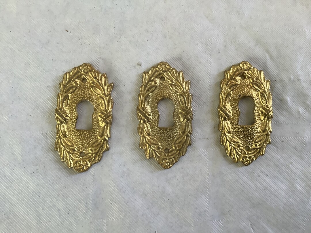 Set of Three Matching Antique Brass Keyhole Cover Escutcheon Made in ...