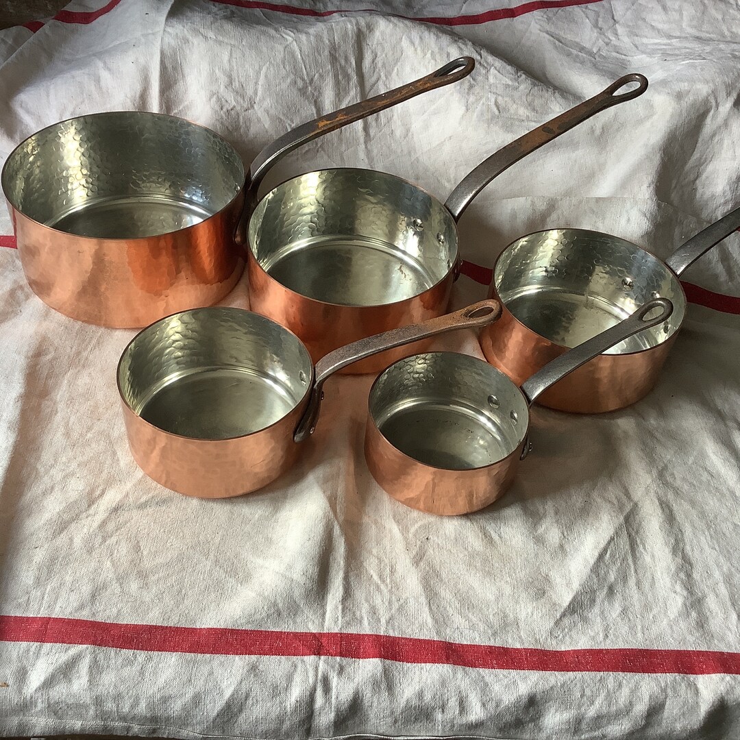 Five 5 Set of Hammered Surface Copper Pans Pots Tin Lined Made in ...