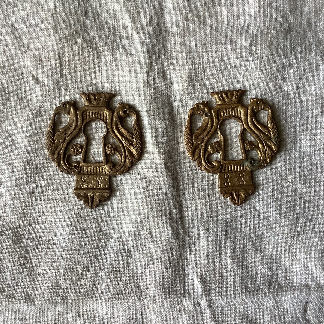Set of Two Matching Antique Brass Keyhole Cover Escutcheon Made in ...