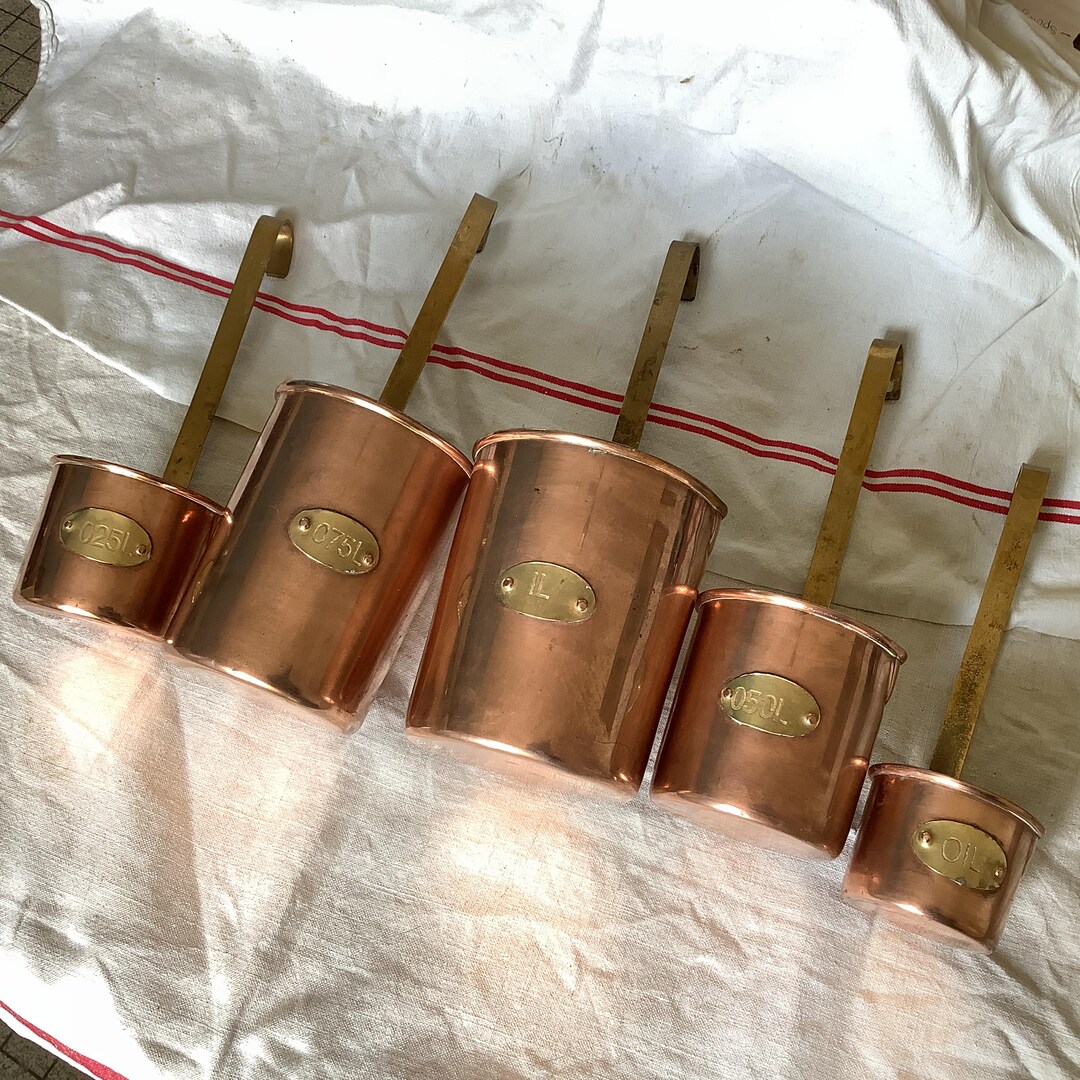 Vintage Set of Five Pieces French Copper Litre Measuring Cups With ...