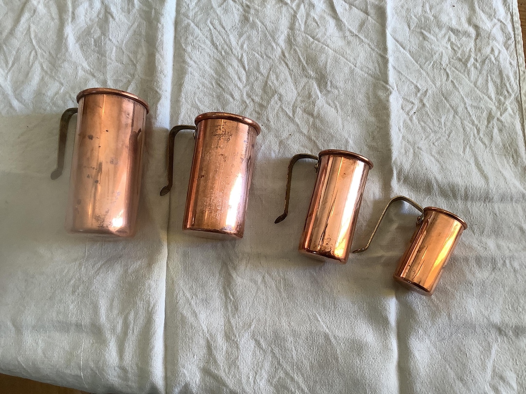 Vintage French Copper Measuring Cups With Brass Handles 4 Pieces 1940s ...