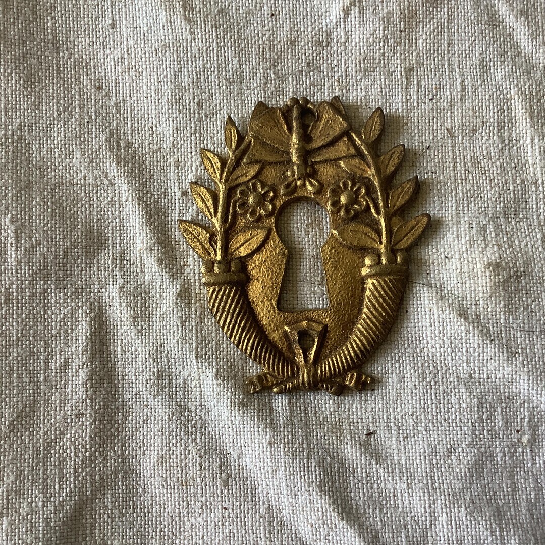 One Large Antique Brass Keyhole Cover Made in France in the 1900s ...
