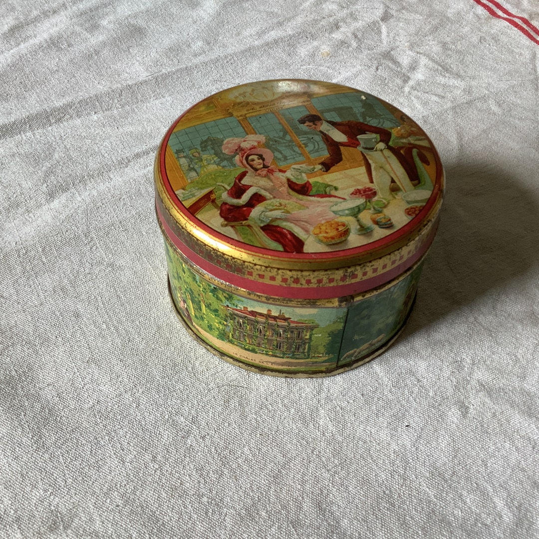 Vintage 1940s Vintage Petite Round Tin Box Made in France Box Produced ...