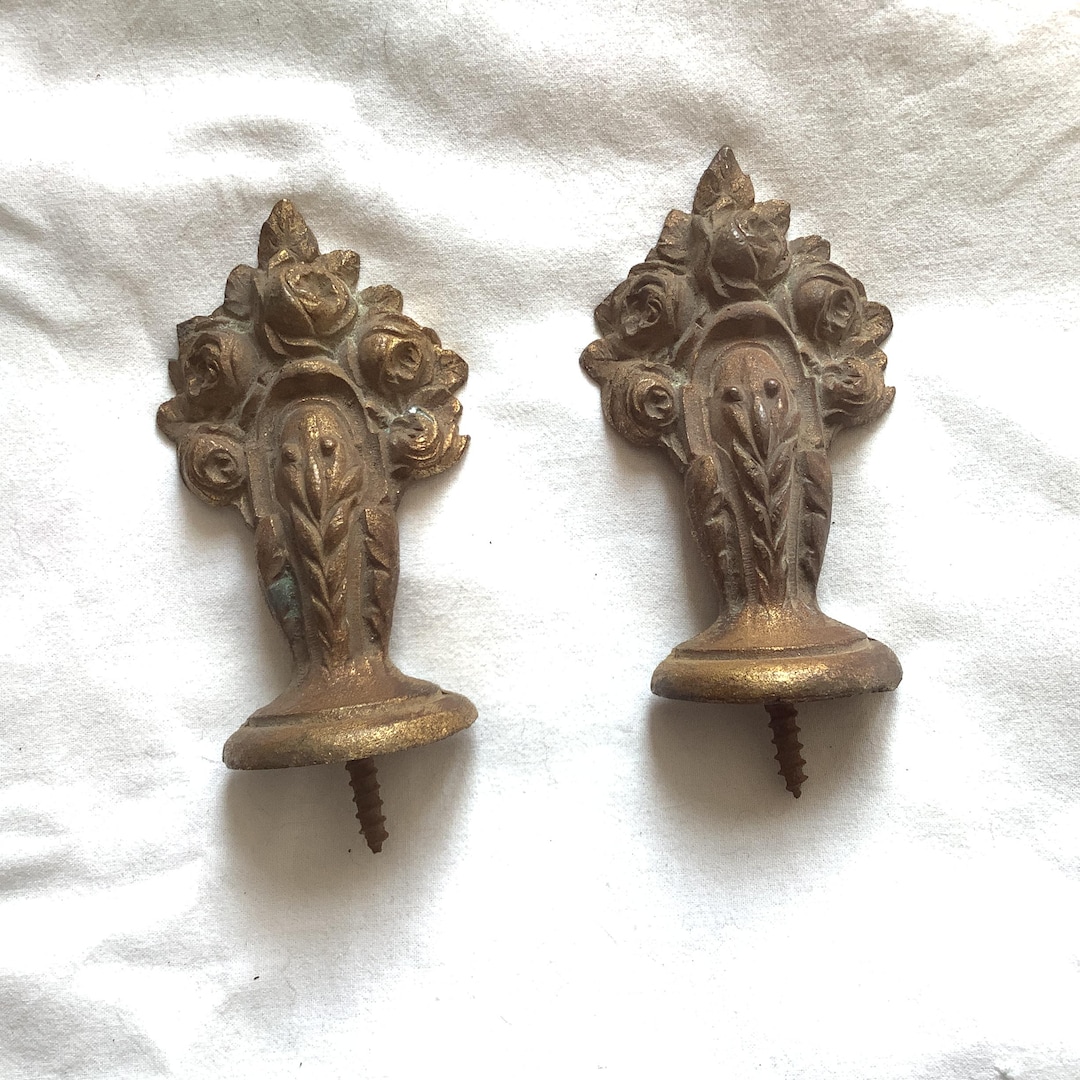 Antique French Ormolu Gilt Brass Finials Curtain Pole Ends 1900s Made ...