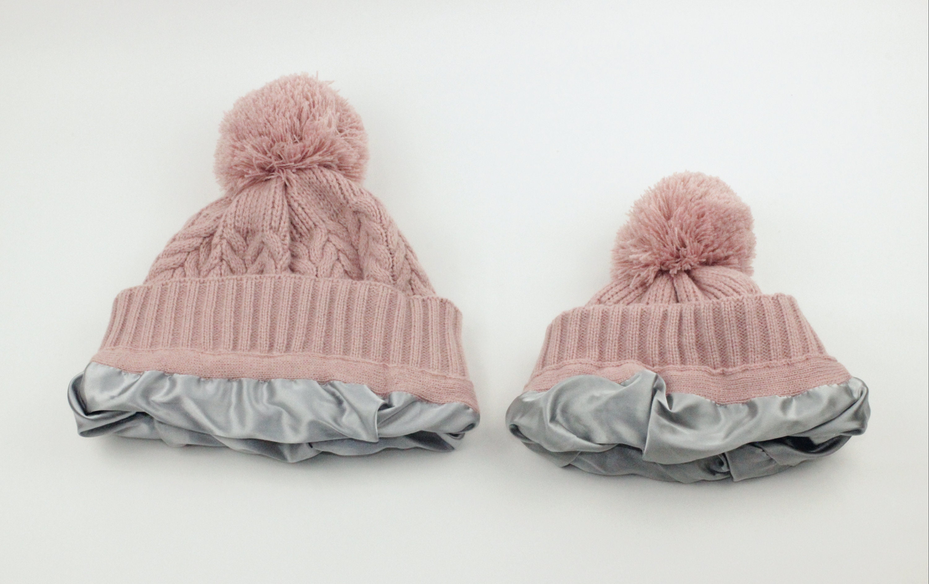 Satin Lined Bobble Hat in Blush Pink | Etsy